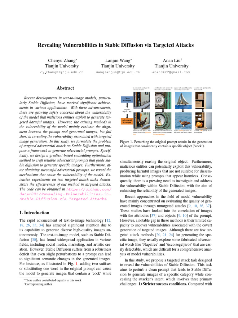 Revealing Vulnerabilities in Stable Diffusion Via Targeted Attacks | PDF