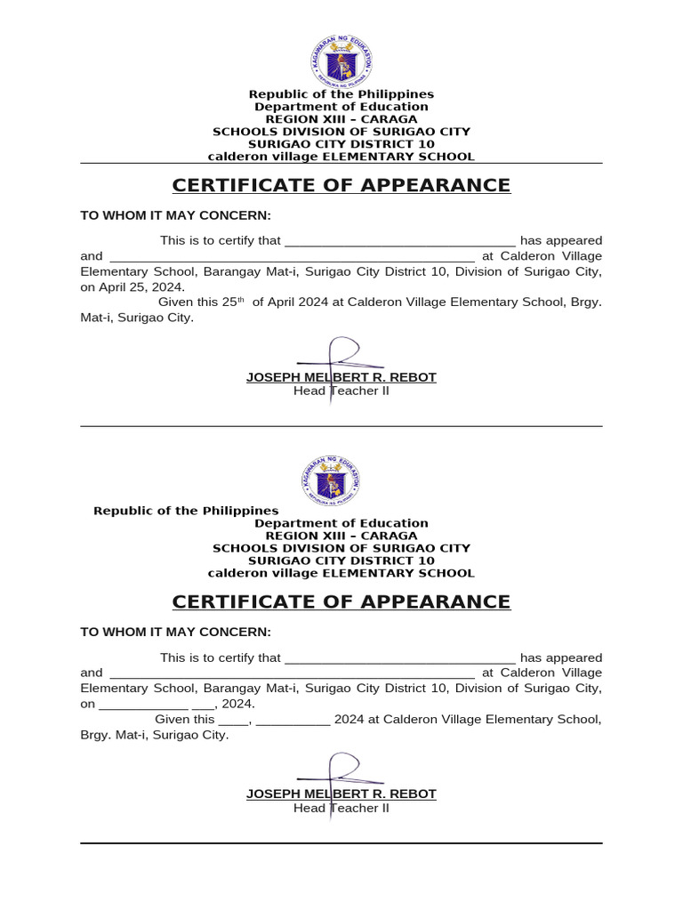 Certificate of Appearance | PDF