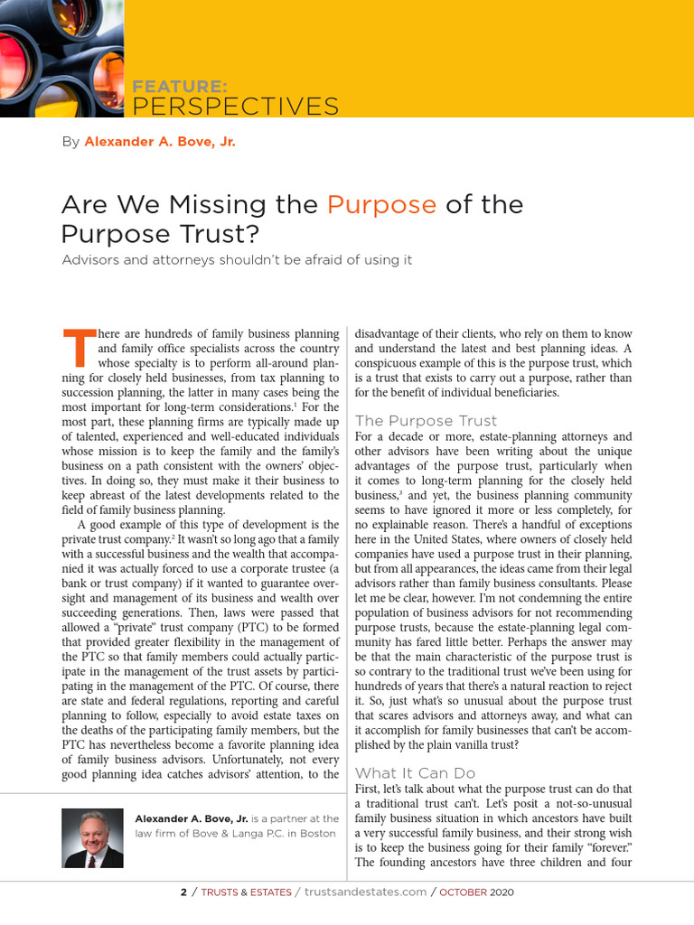 Understanding Purpose Trusts in Planning | PDF | Inheritance | Business