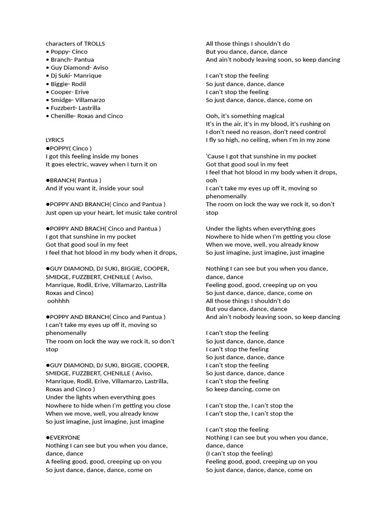 characters of TROLLS | PDF