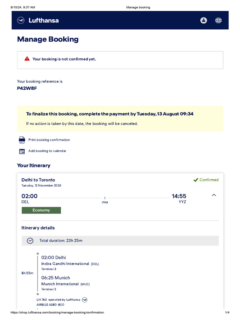 Manage Booking | PDF