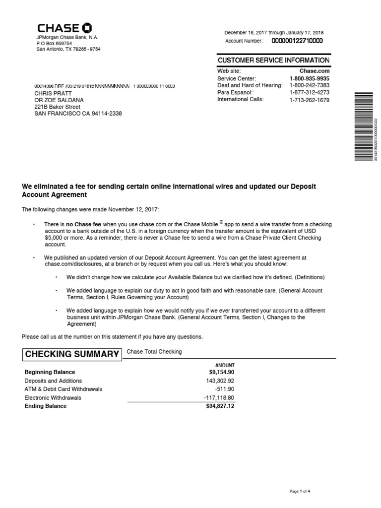 Redacted Chase Bank Statement 1 | PDF