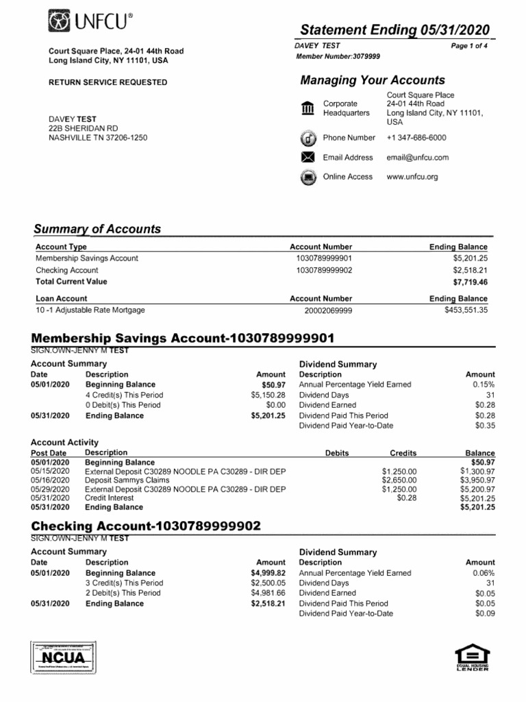 UNFCU - Sample 1 | PDF
