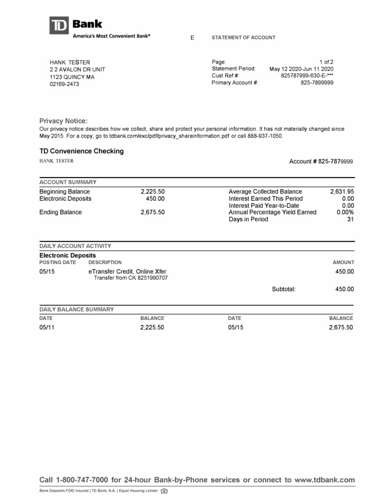 TD Bank - Sample 1 | PDF