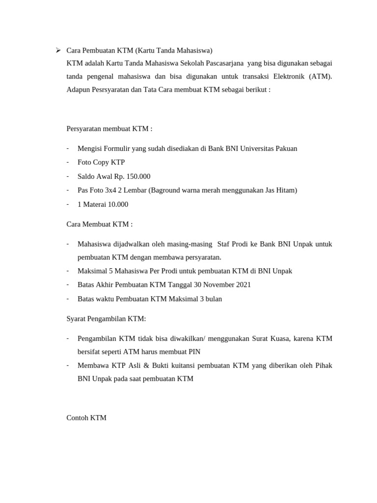 Cara Pembuatan KTM | PDF