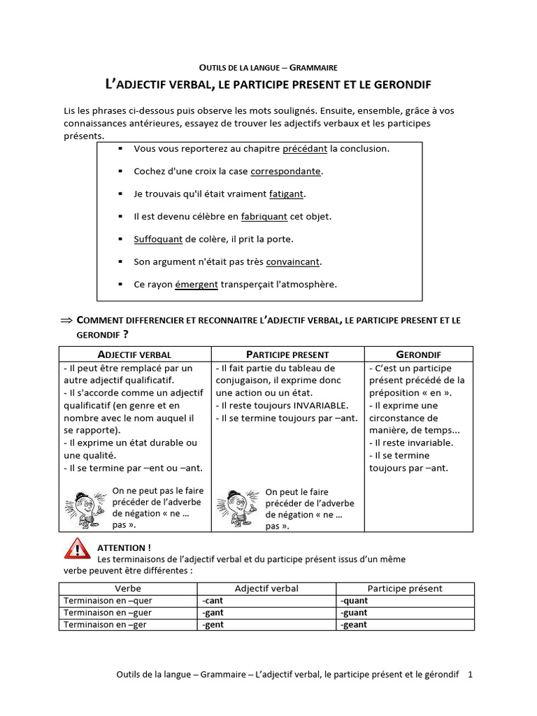 Adjectif Verbal Participe Present Gerondif | PDF