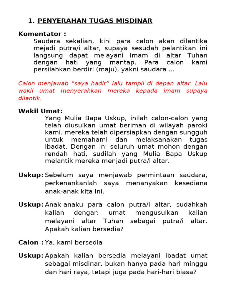 Upacara Pelantikan Misdinar | PDF