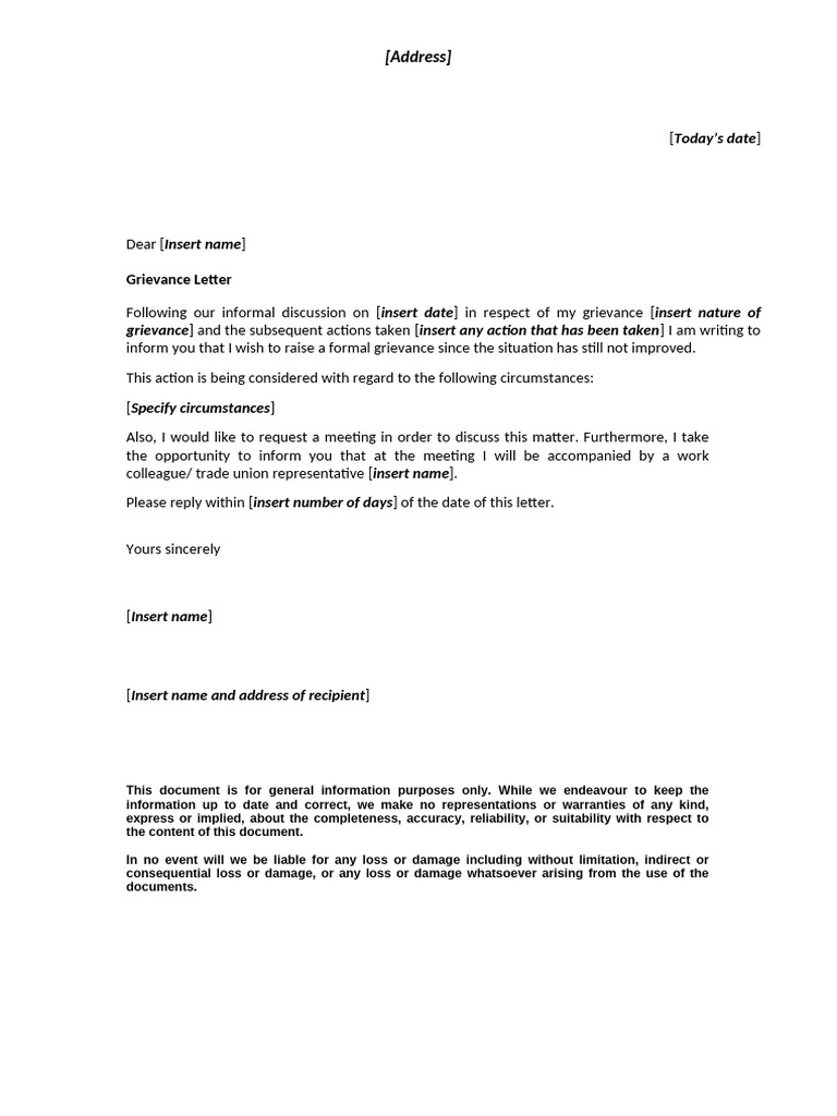 Formal Grievance Letter Template | PDF