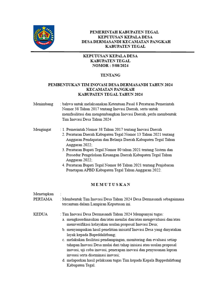 SK Tim Inovasi KKN Dermasandi | PDF