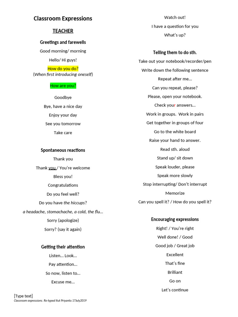 Classroom Expressions - July 2019 | PDF