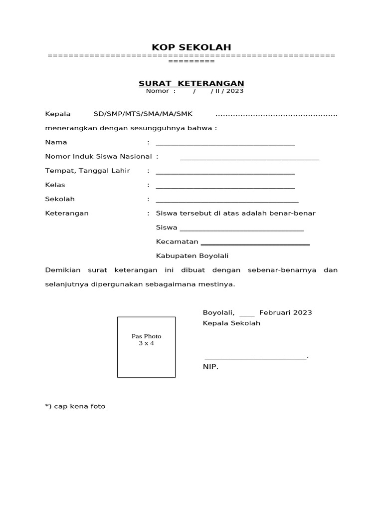CONTOH Surat Keterangan POPDA 2023 | PDF