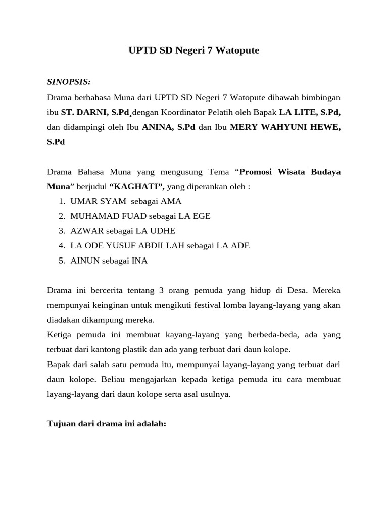 Sinopsis Drama Bahasa MUNA | PDF