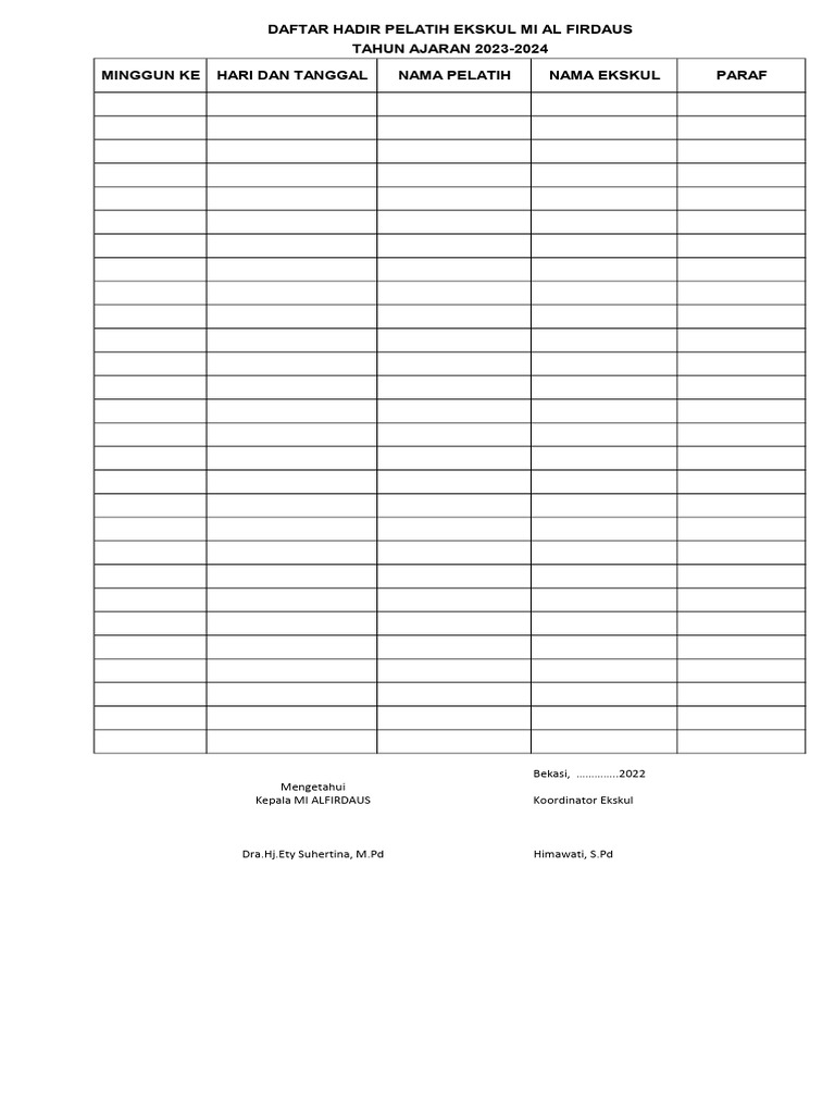 Absen Pelatih Ekskul | PDF