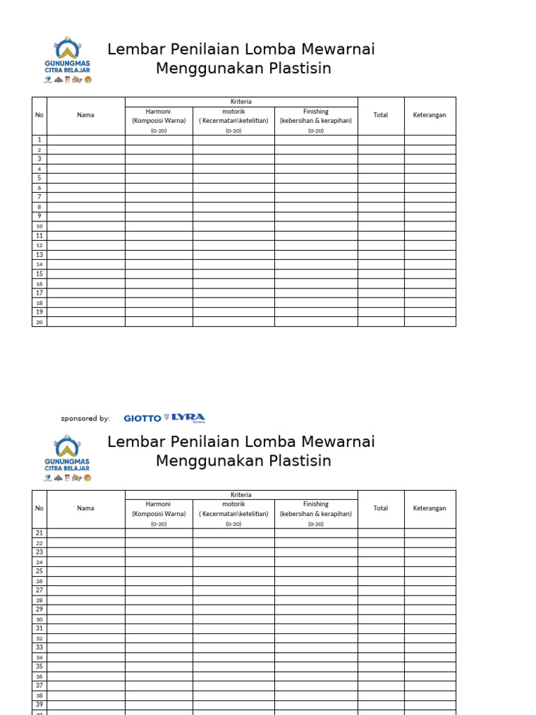 Kriteria Penilaian Lomba Mewarnai Plastisin | PDF Kriteria Penilaian Lomba Mewarnai Plastisin | PDF