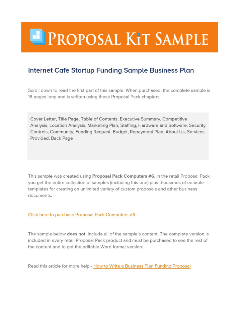 Internet Cafe Startup Funding Sample Business Plan | PDF