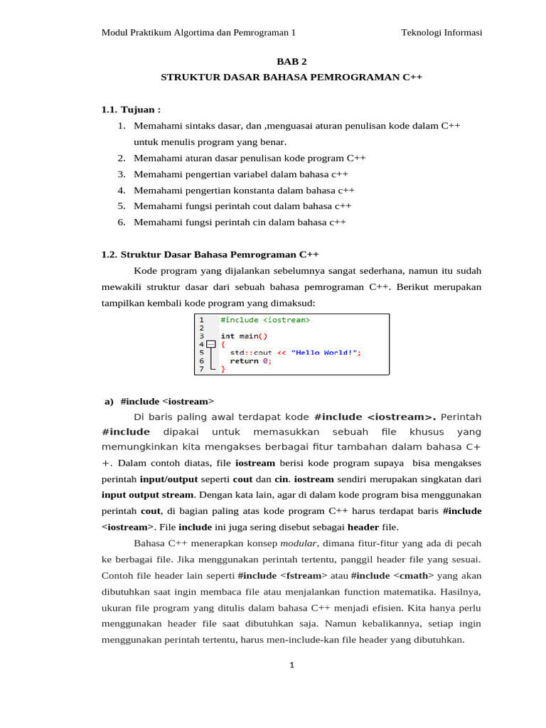 Modul 2 Struktur Dasar Bahasa Pemrograman C Pdf