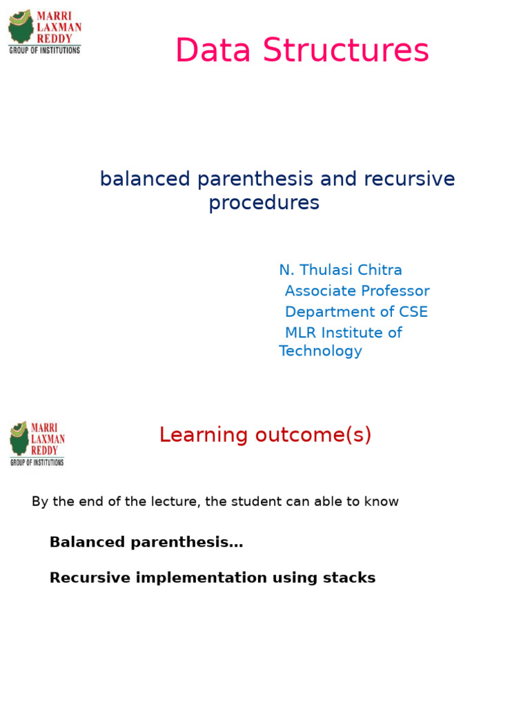 LEC5a-Balanced Parenthesis and Recursive Procedures | PDF