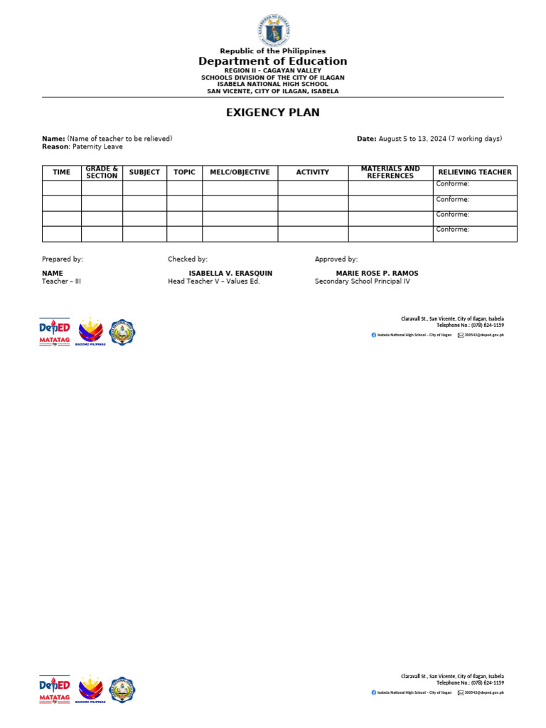 FINAL Exigency Plan SY 2024 2025 | PDF