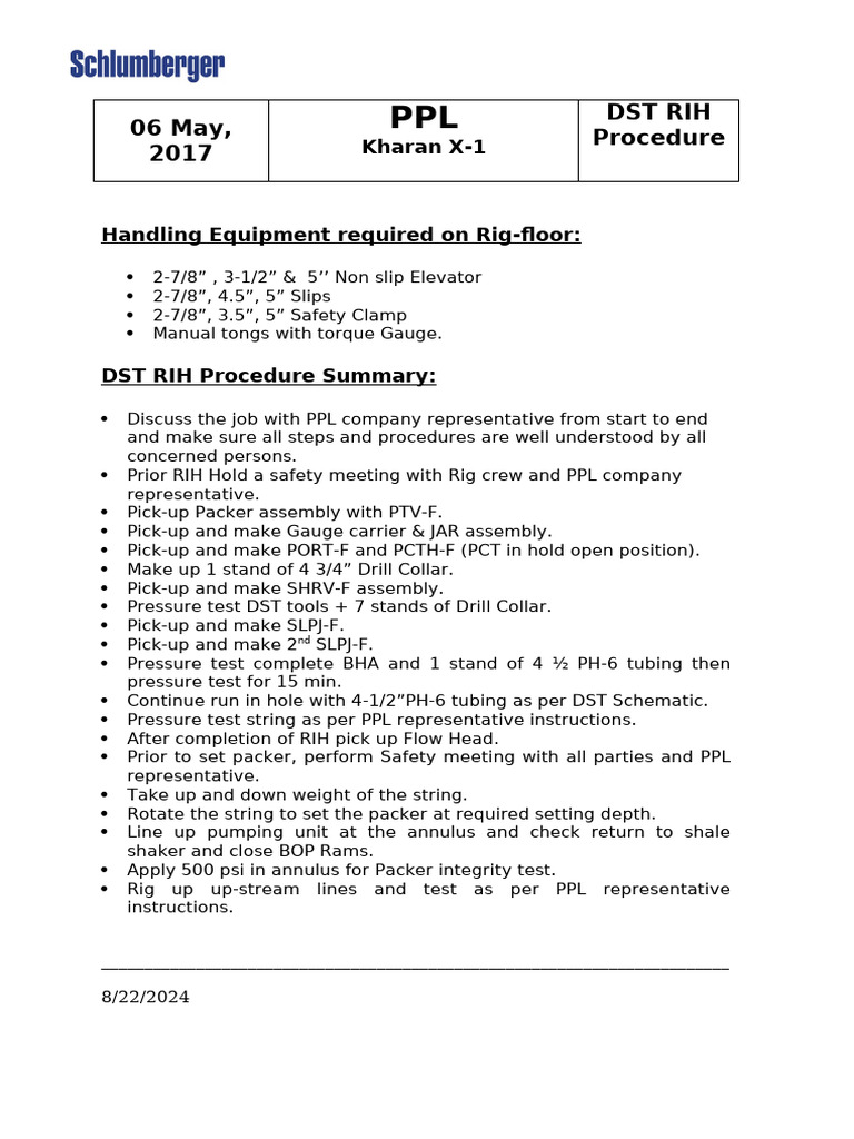 DST RIH Procedure | PDF