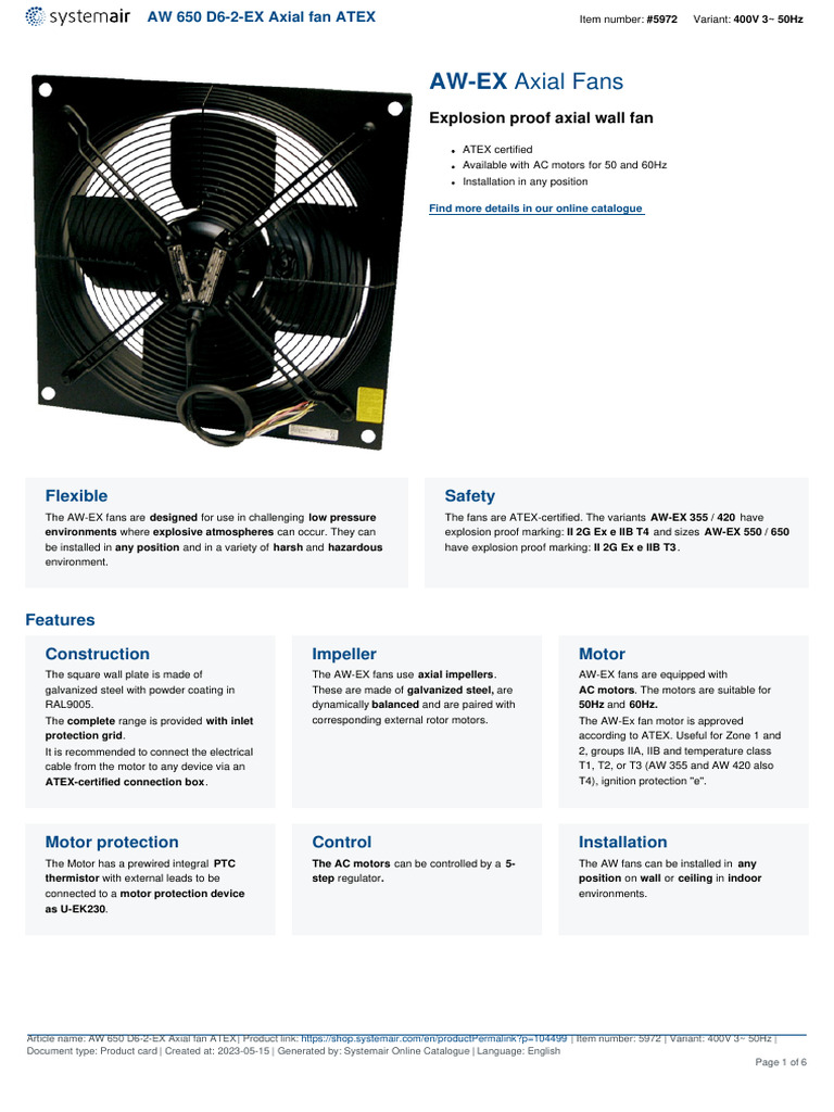 Systemair AW 650 D6-2-EX Axial Fan ATEX | PDF