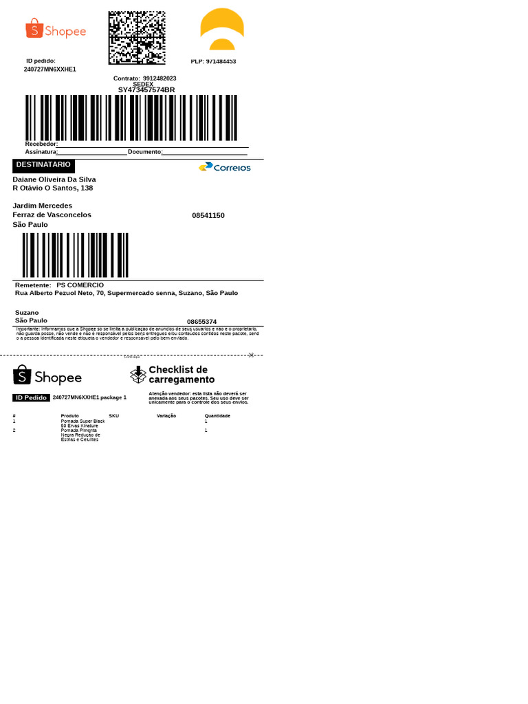 Etiqueta de Envio e Lista de Empacotamento - Correios - 1 | PDF