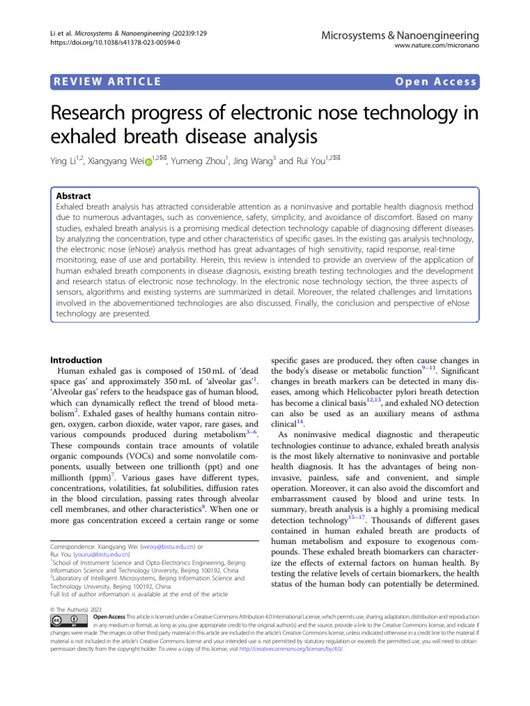2023 Exhaled Breath Disease analysis-Review-Microsys&Nanoengg | PDF
