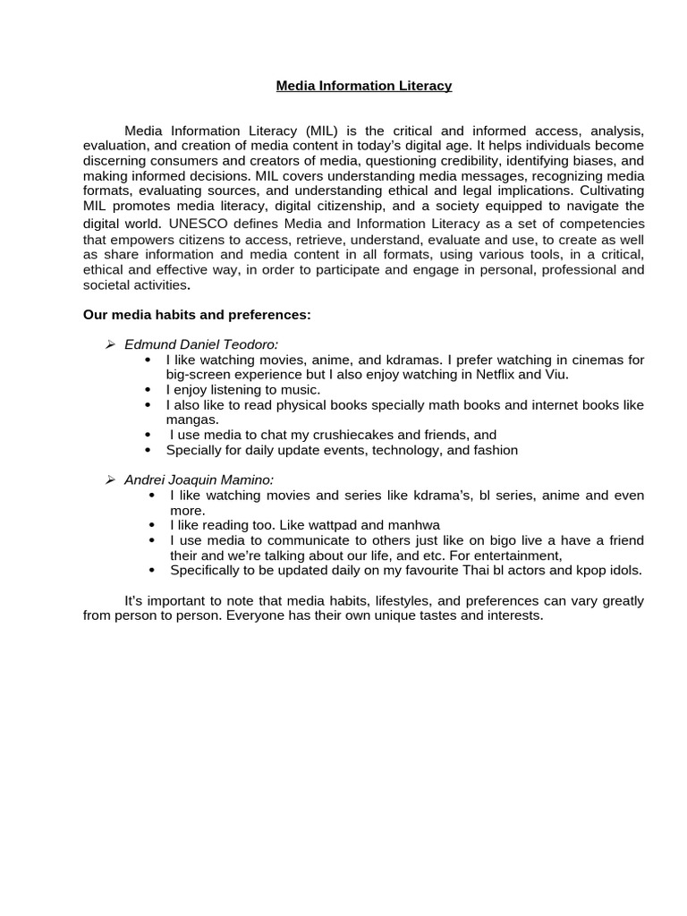 MIL Updated Media Habits and Preferences | PDF