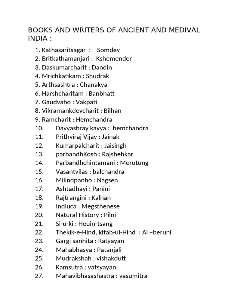 Books and Writers of Ancient and Medival India | PDF