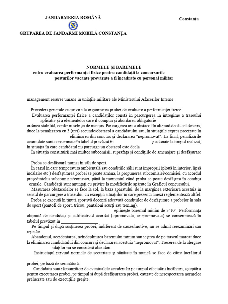 Norme Si Bareme Proba Evaluare Fizica | PDF