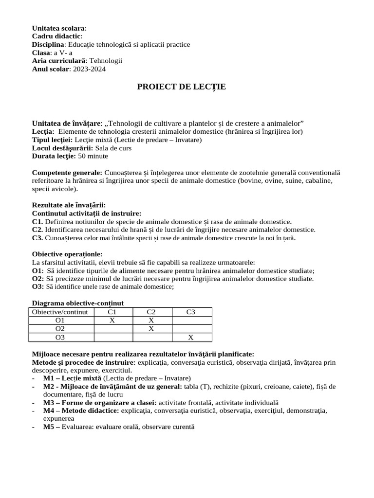 Proiect de Lectie - Lectie Mixta Predare-Invatare - Cresterea ...