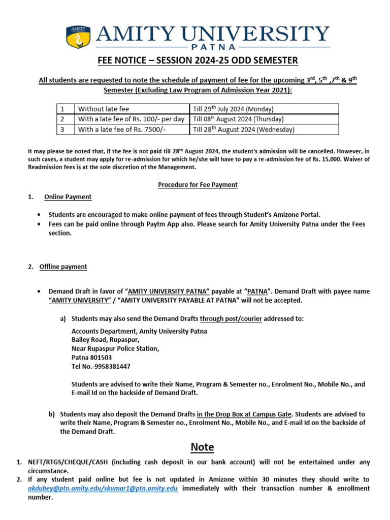 Fee Notice Patna Odd 2024-25-1 | PDF