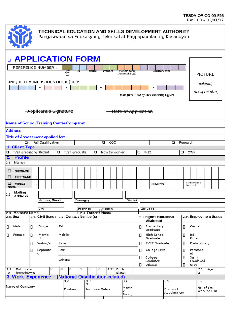 Tesda Assessment Form | PDF