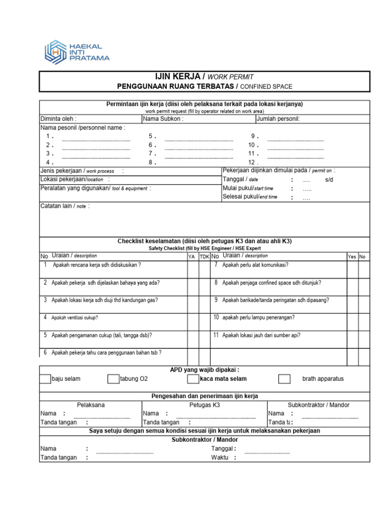 PTW Confined Space | PDF