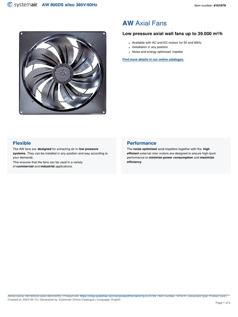 Systemair AW 800DS Sileo 380V 60Hz | PDF