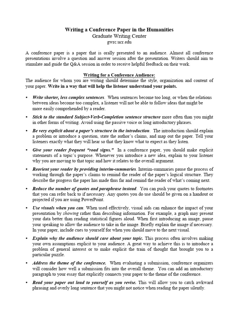 Writing A Conference Paper in The Humanities | PDF