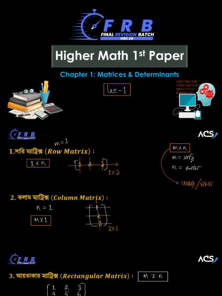 Matrices & Determinants Lec 1 (FRB 24) | PDF