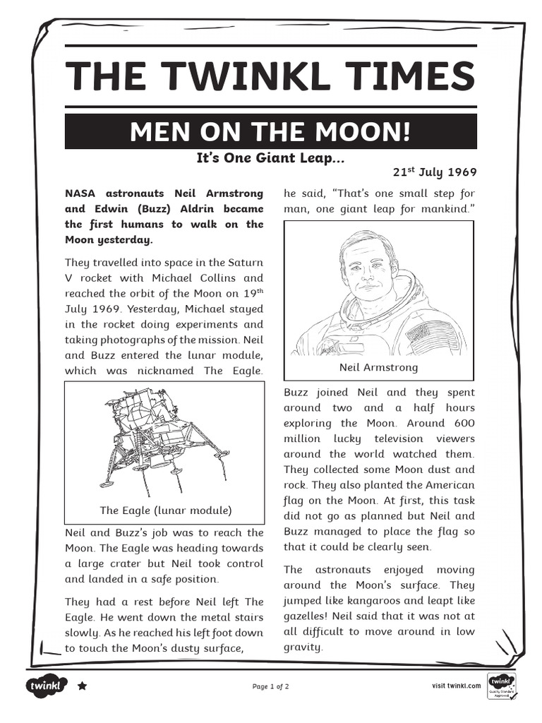 LKS2 50th Anniversary of The Moon Landing Differentiated Reading ...
