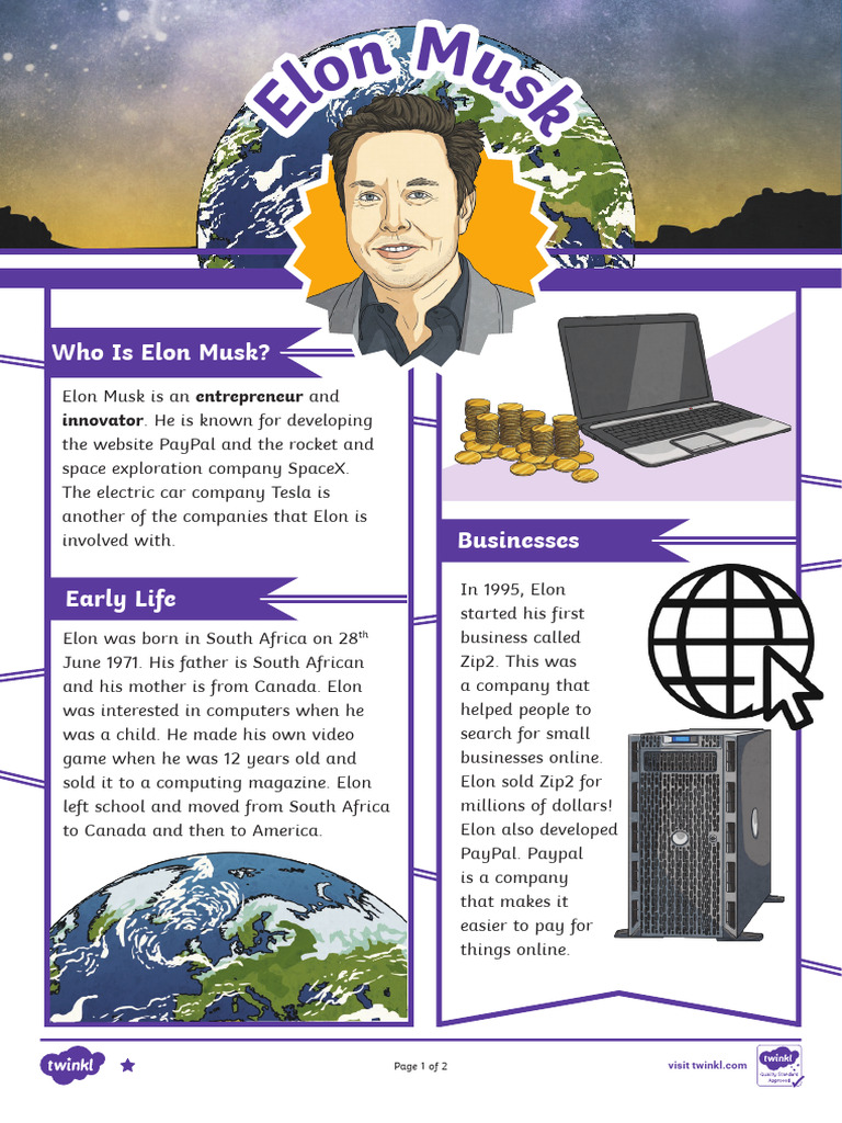 LKS2 Elon Musk Differentiated Reading Comprehension Activity | PDF