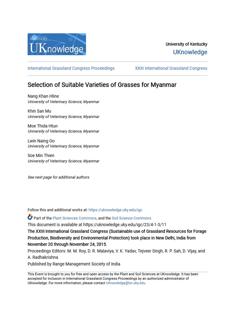 Selection of Suitable Varieties of Grasses For Myanmar | PDF