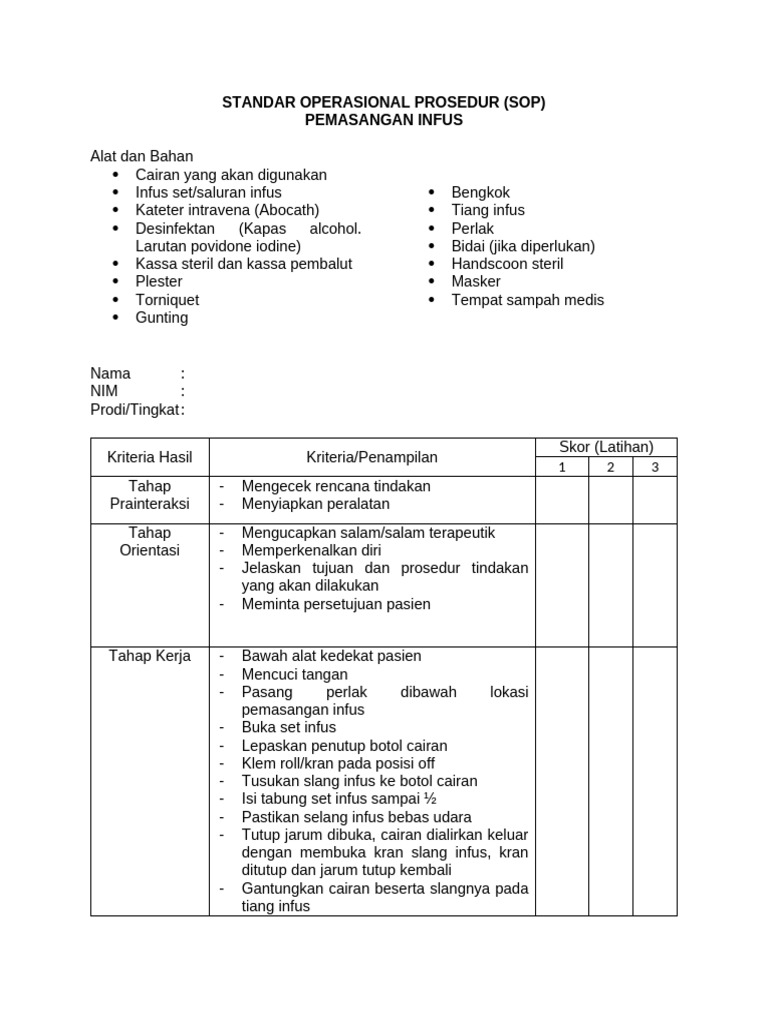 Sop Pemasangan Infus | PDF
