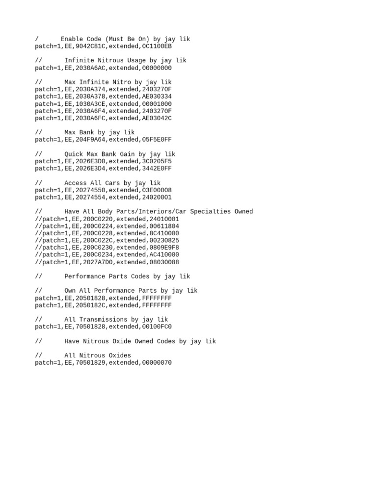 NFS Underground 2 Cheat Codes Guide | PDF
