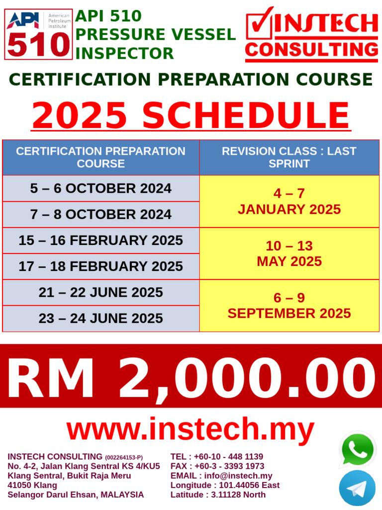 2025-2026-Schedule-API 510 FULL COURSE-Flyers-INSTECH PREMIER-ADDITIONAL DATE | PDF