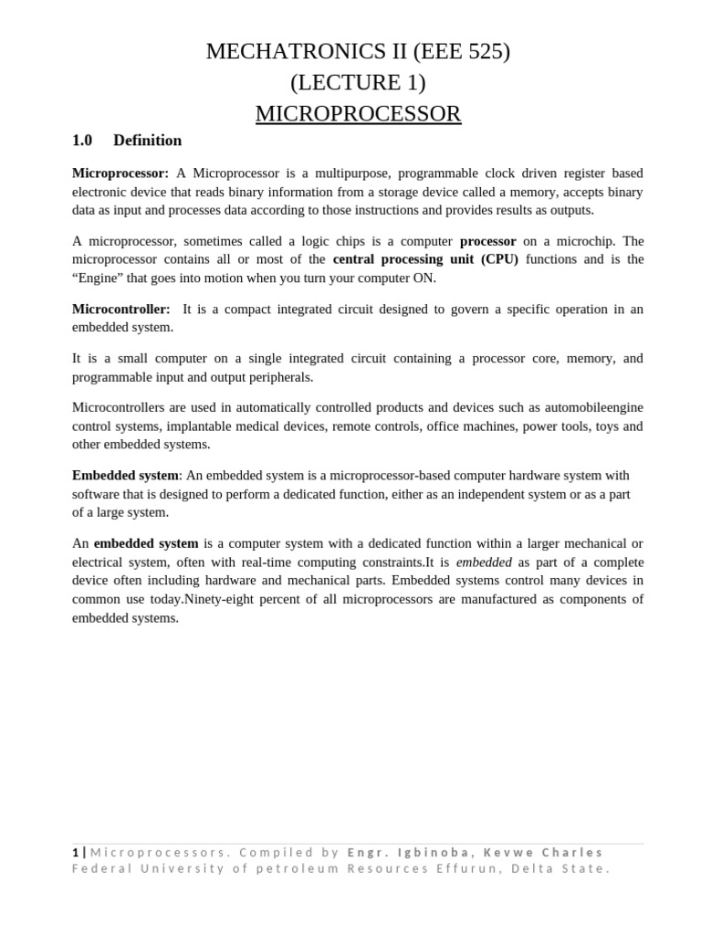 Microprocessor Eee 525 Lecture Note | PDF