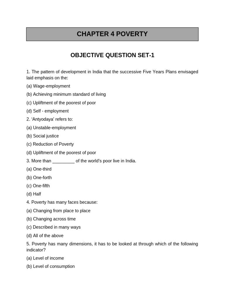 Chapter 4 Poverty 250 MCQ | PDF