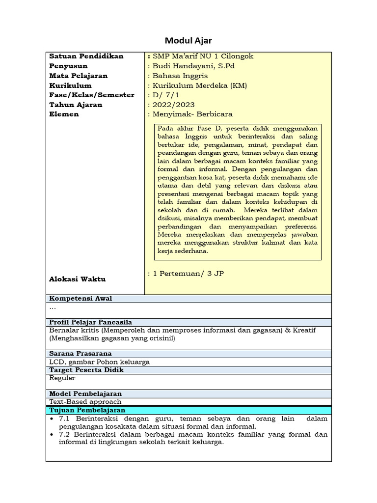Modifikasi Modul Ajar | PDF