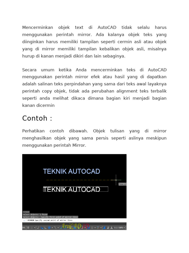 Membuat Efek Text Terbalik Seperti Cermin Di AutoCAD | PDF