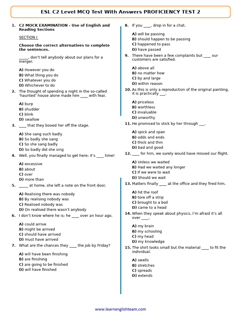 c2 English Level Test With Answers 2 | PDF