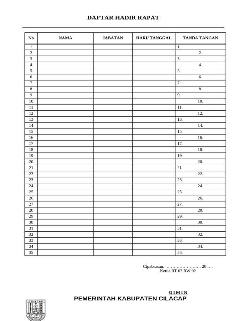 Daftar Hadir RT | PDF