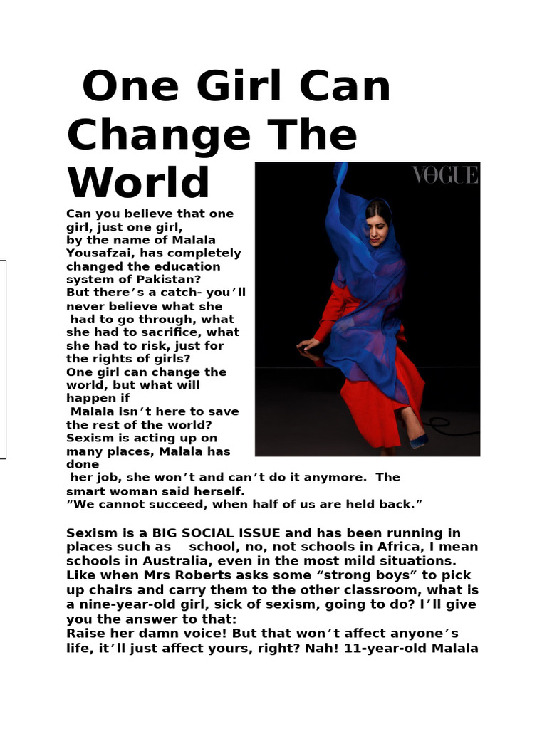 One Girl Can Change The World Article | PDF | Malala Yousafzai | Social ...