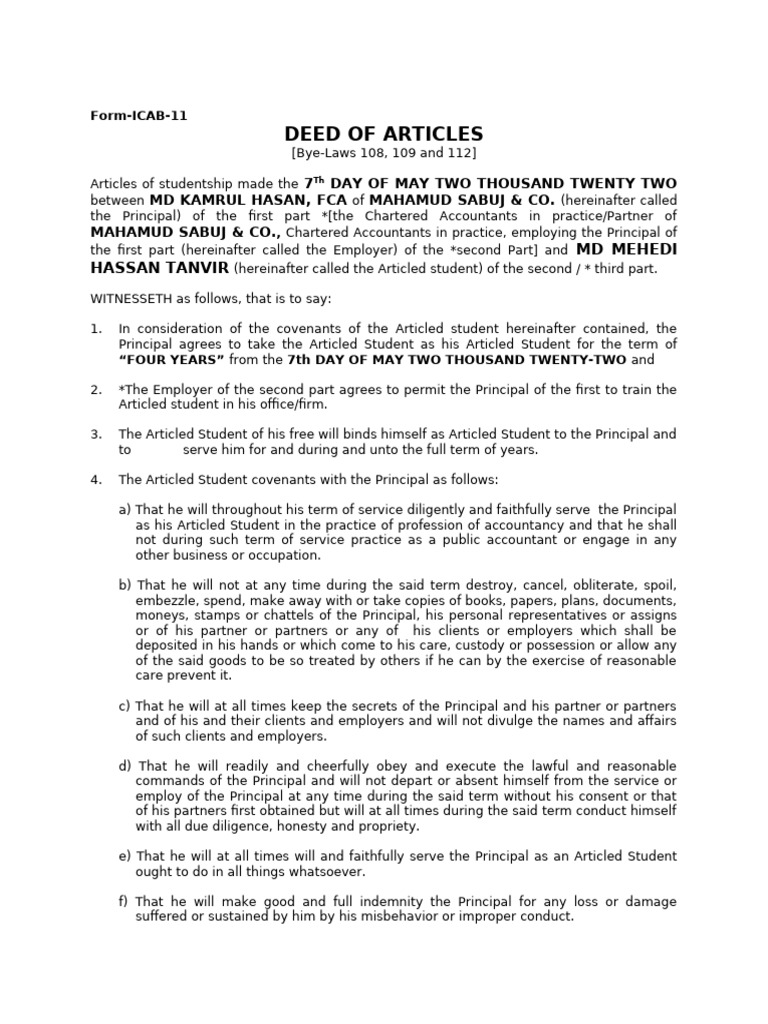 Deed of Articles | PDF